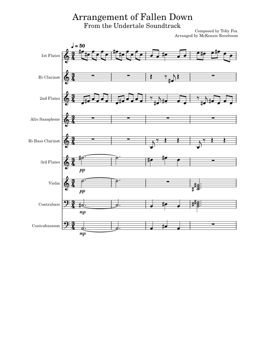 Undertale - Fallen Down Orchestral Arrangement Sheet music for Flute ...