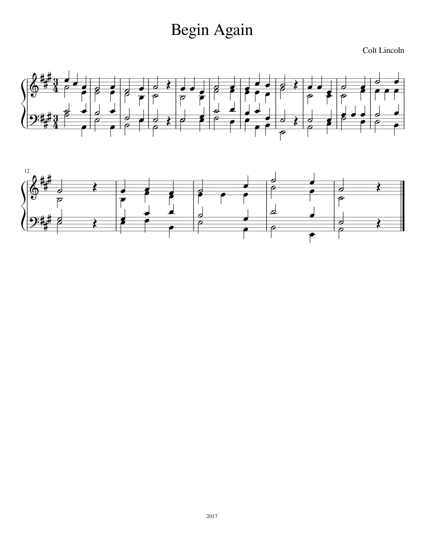 Begin Again Sheet music for Piano (Solo) Easy | Musescore.com