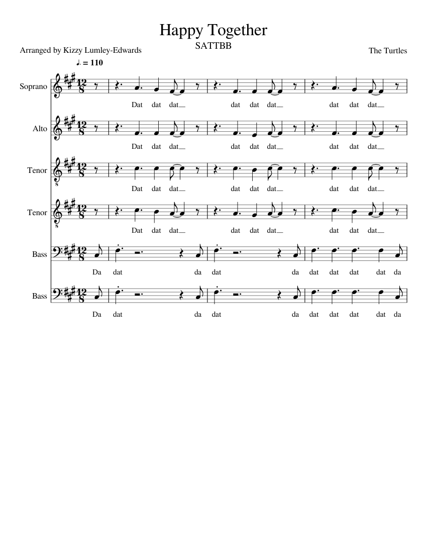 Happy Together Sheet music for Soprano, Alto, Tenor, Bass voice (Choral ...