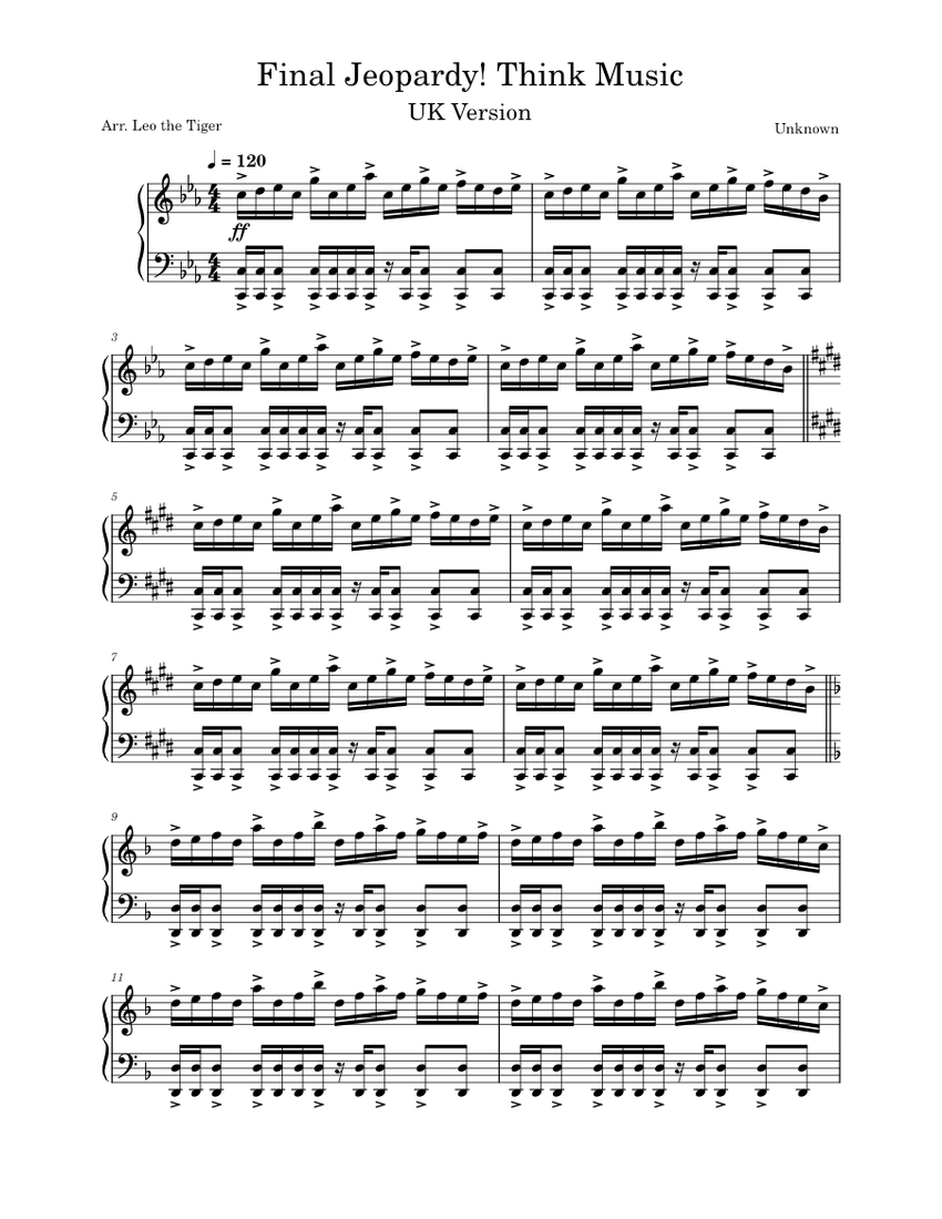 Jeopardy! Final Jeopardy! Music (UK Version) – Misc Television Sheet ...