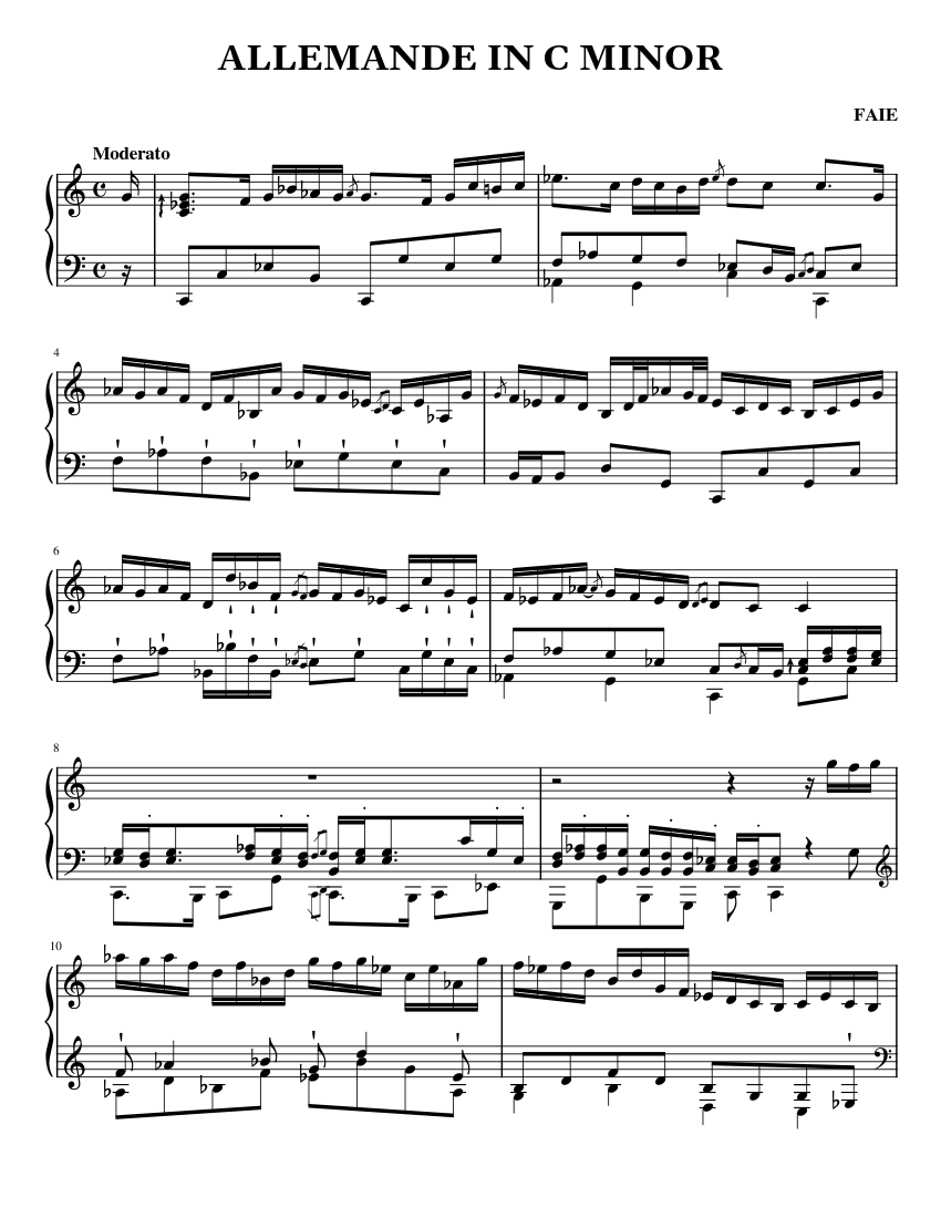 Allemande in C Minor Sheet music for Piano (Solo) | Musescore.com
