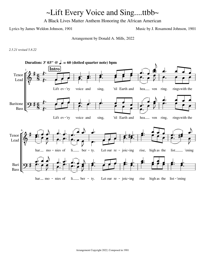 Lift every voice and sing – John R. Johnson Sheet music for Tenor, Bass ...