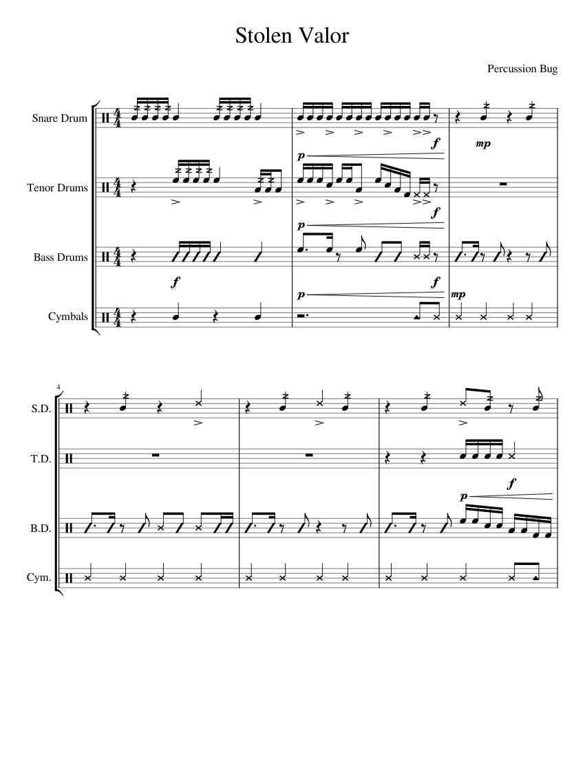 Stolen Valor Sheet music for Snare drum, Crash, Tenor drum, Bass drum ...