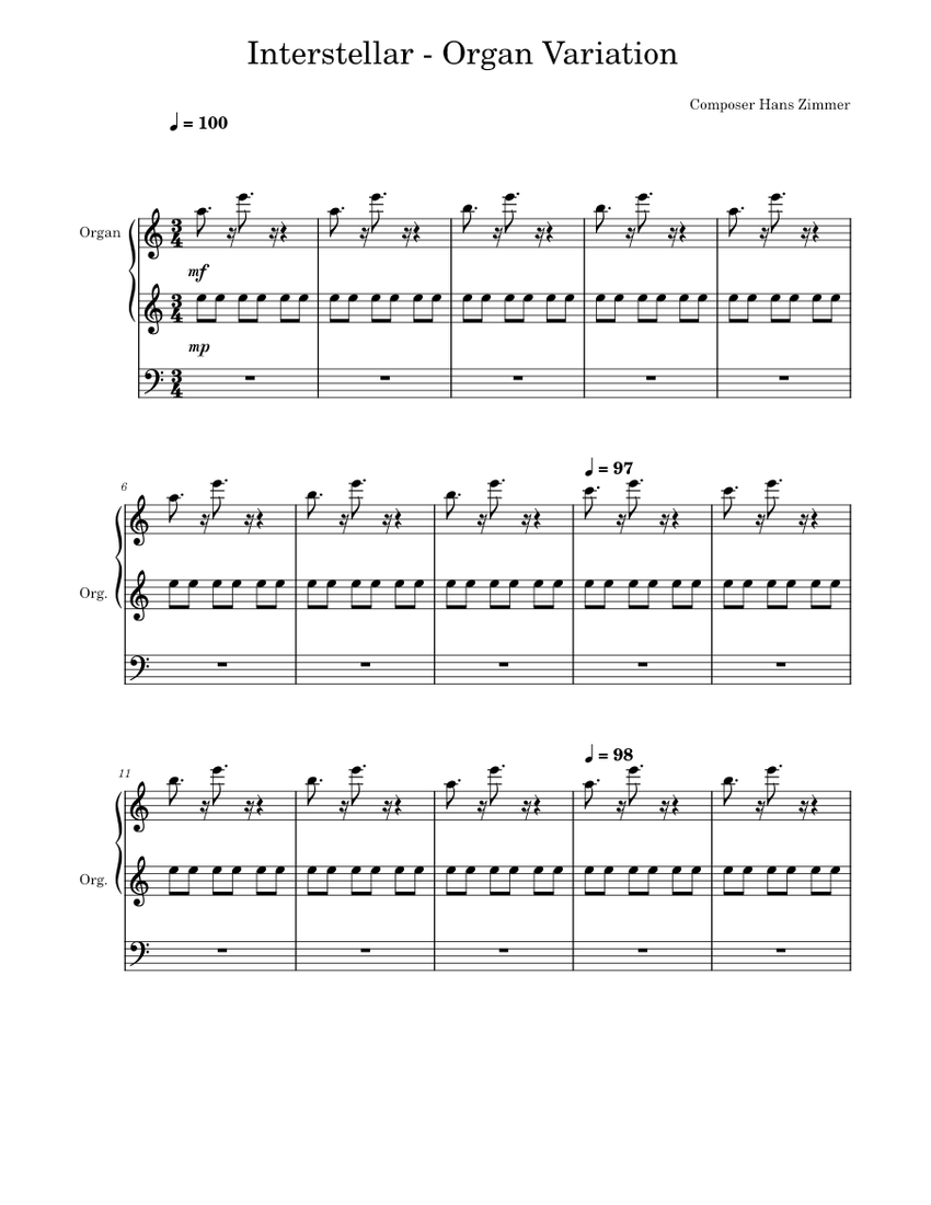 Interstellar – Hans Zimmer Organ Variation - Sheet Music for Organ (Solo) | MuseScore.com
