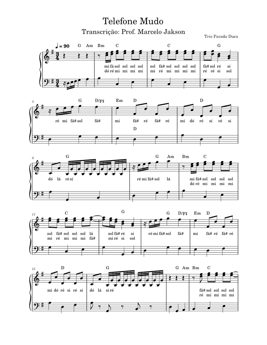Telefone mudo – Trio Parada Dura Telefone Mudo Sheet music for Piano (Piano Quartet) | Musescore.com