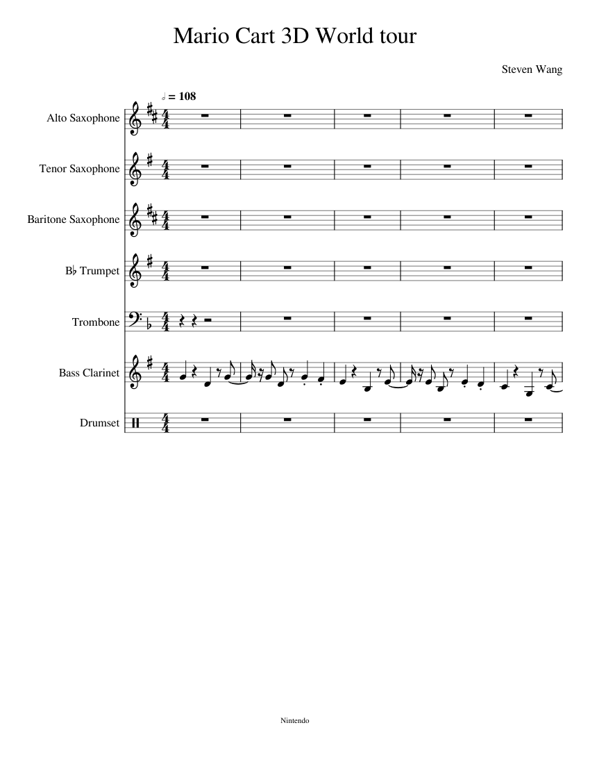Super Mario 3D World Theme Sheet Music for Trombone, Clarinet bass ...