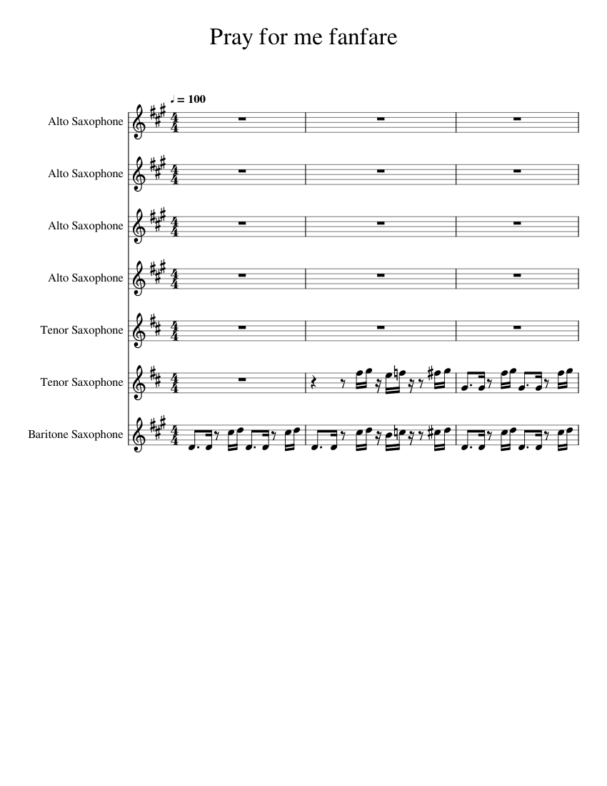 Pray for me fanfare Sheet Music for Saxophone alto, Saxophone tenor ...