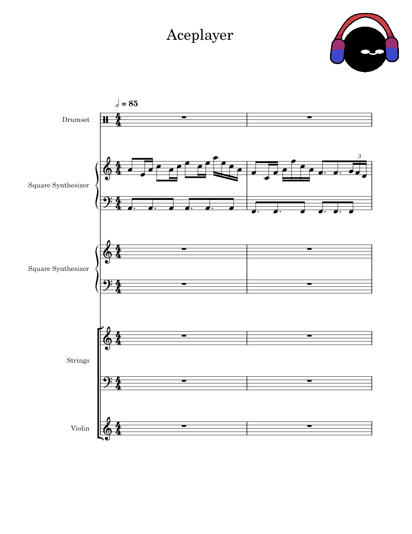 Aceplayer (vs artist unite fnf) Sheet music for Violin, Drum group ...