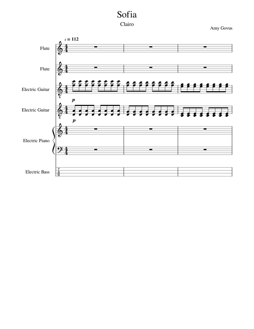 Sofia Sheet music for Piano, Flute, Guitar, Bass guitar (Piano Sextet ...