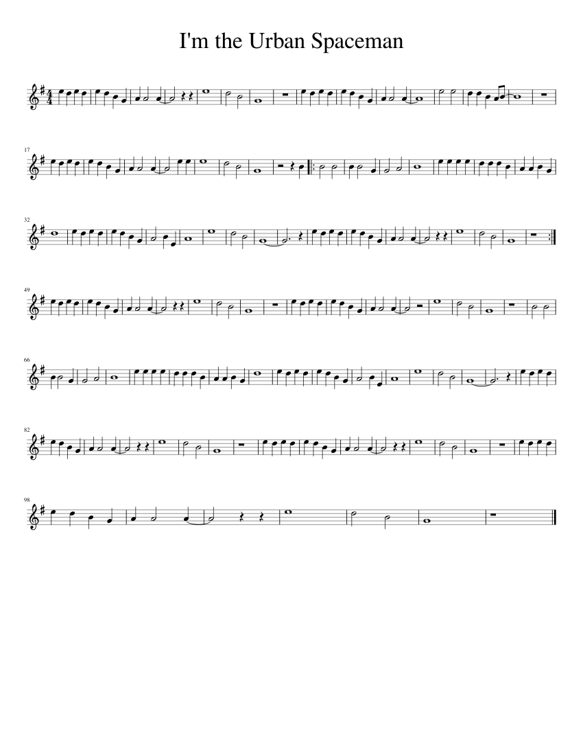 I'm the Urban Spaceman Sheet Music for Piano (Solo) easy | MuseScore.com