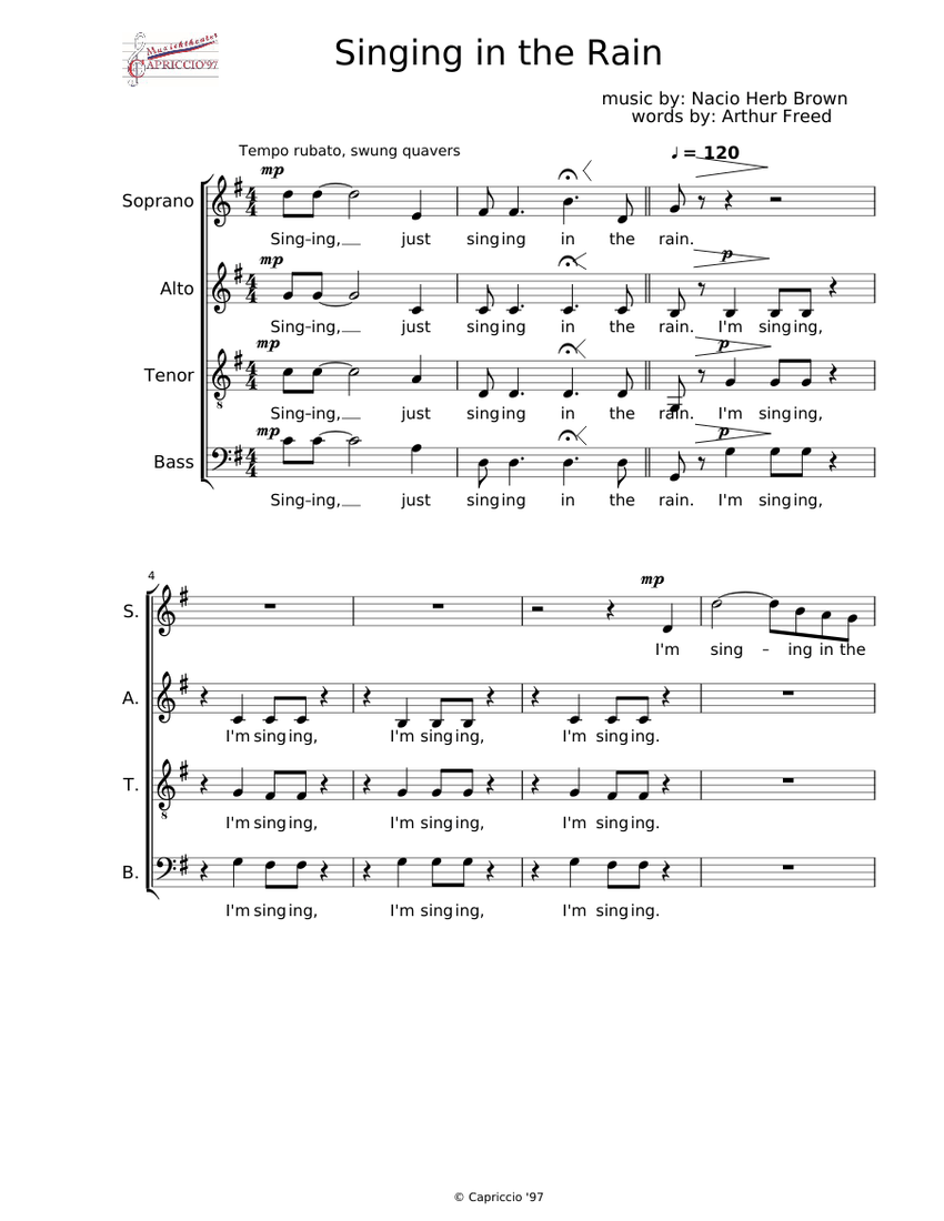 Singing in the Rain p Sheet music for Piano, Soprano, Alto, Tenor ...