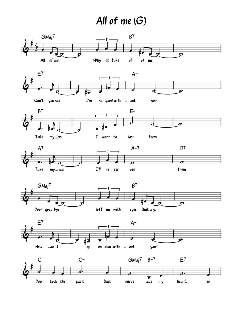 All_of_me_(G) Sheet music for Piano (Solo) Easy | Musescore.com