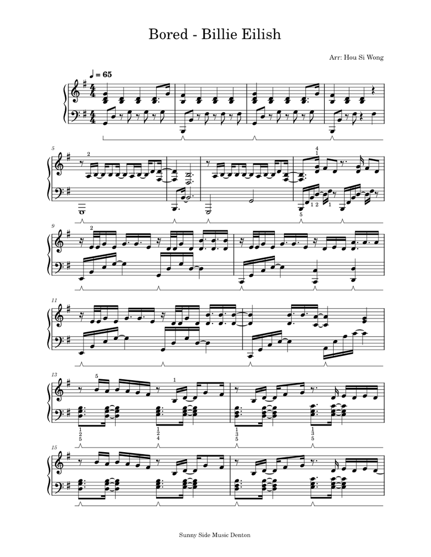 Bored - Billie Eilish Sheet Music for Piano (Solo) | MuseScore.com
