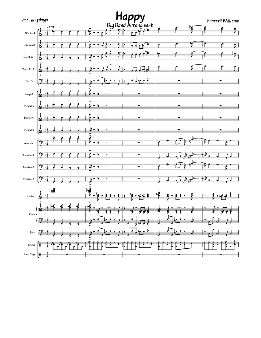 Happy - Pharrell Williams Sheet music for Piano, Trombone, Saxophone ...