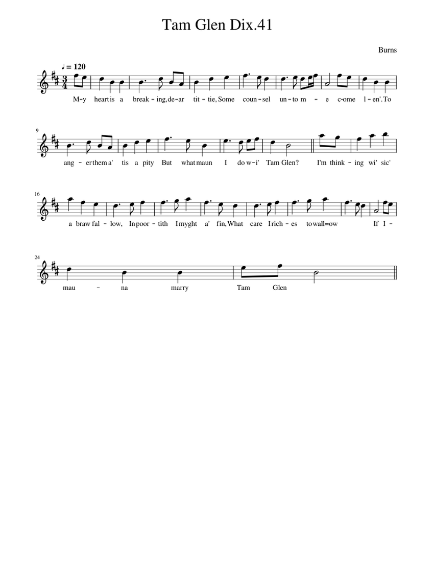 Burns - Tam Glen Dix.41 Sheet music for Piano (Solo) Easy | Musescore.com