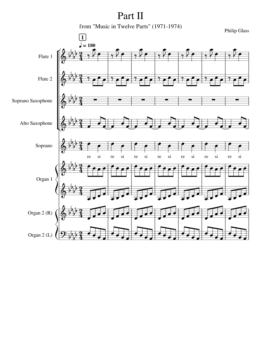 Philip Glass - Part II (Music in Twelve Parts) Sheet music for Soprano ...