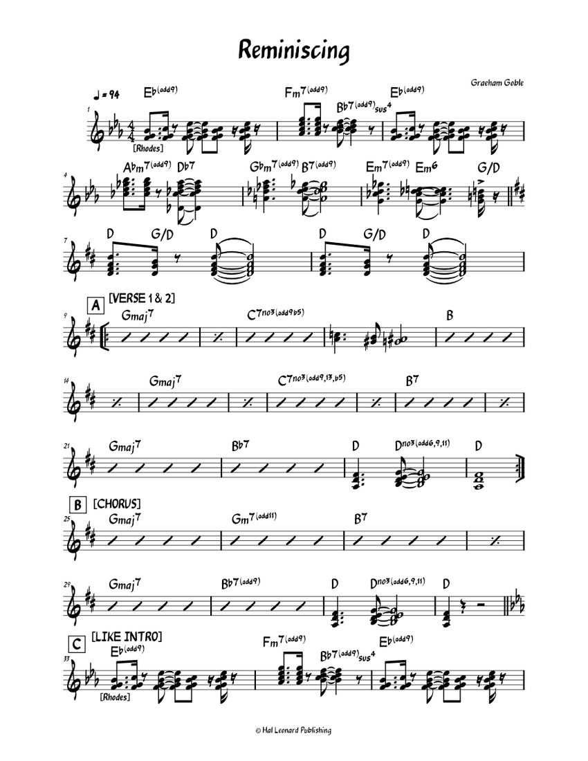 Reminiscing – Graeham Goble Sheet Music for Piano (Piano-Voice-Guitar ...