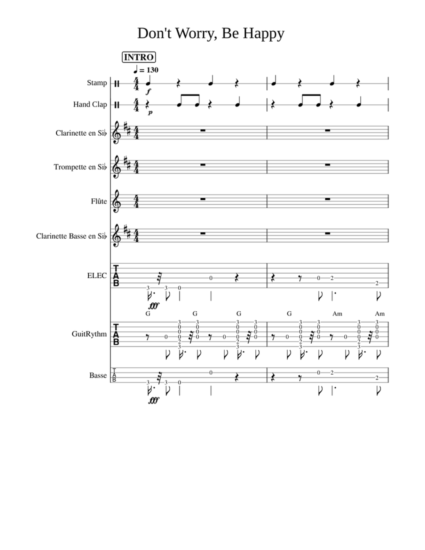 Don't Worry, Be Happy – Bobby McFerrin Sheet music for Flute, Clarinet ...