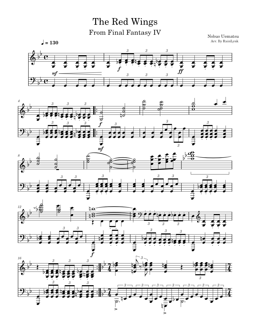 The Red Wings – Nobuo Uematsu From Final Fantasy IV Sheet music for ...