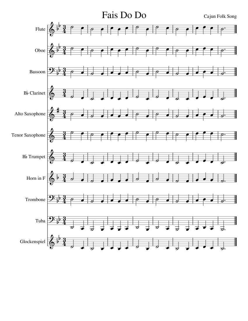 Fais Do Do Sheet Music for Trombone, Tuba, Flute, Oboe & more ...