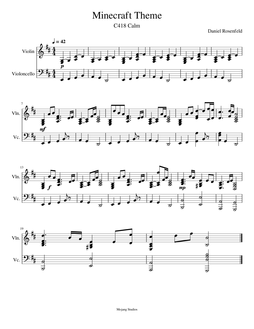 Minecraft Theme – Misc Computer Games Sheet music for Violin, Cello ...