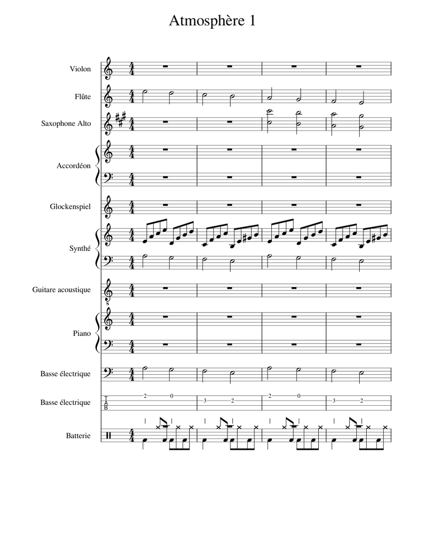 Atmosphère 1 Sheet music for Piano, Accordion, Flute, Saxophone alto ...