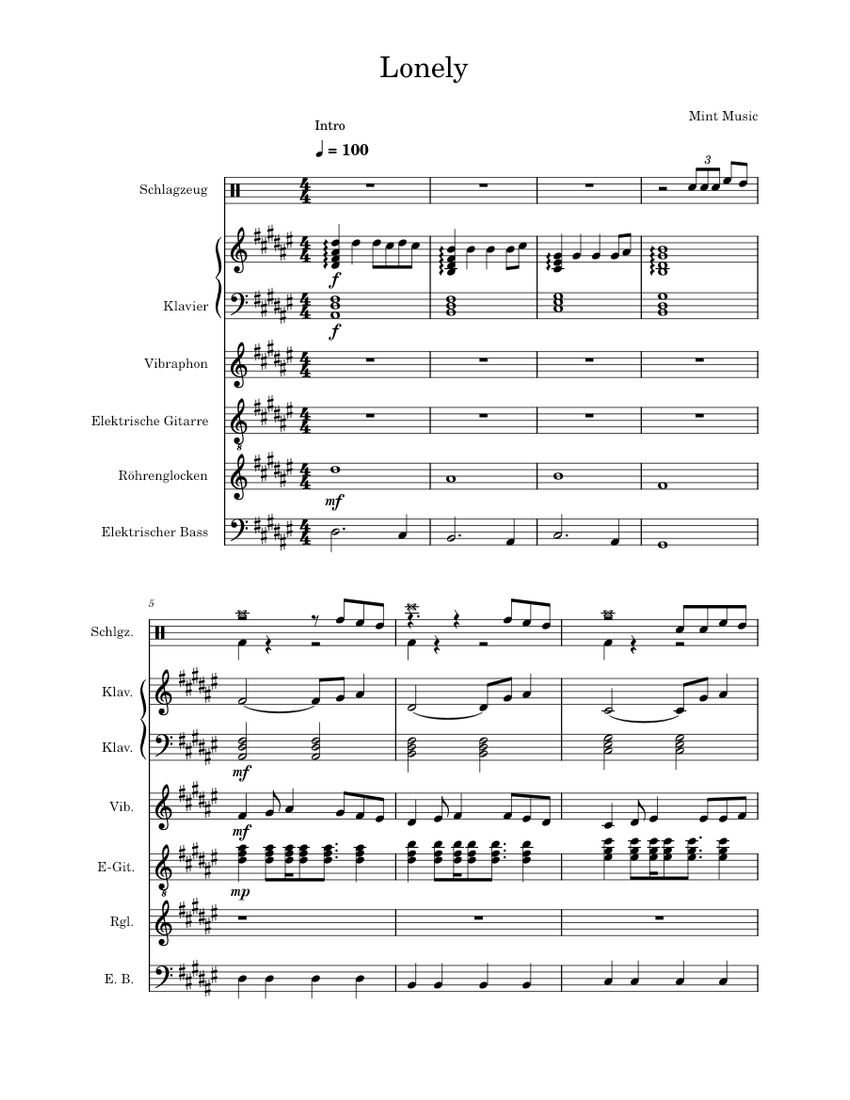 Lonely - Mint Music Sheet music for Piano, Vibraphone, Guitar, Bass ...