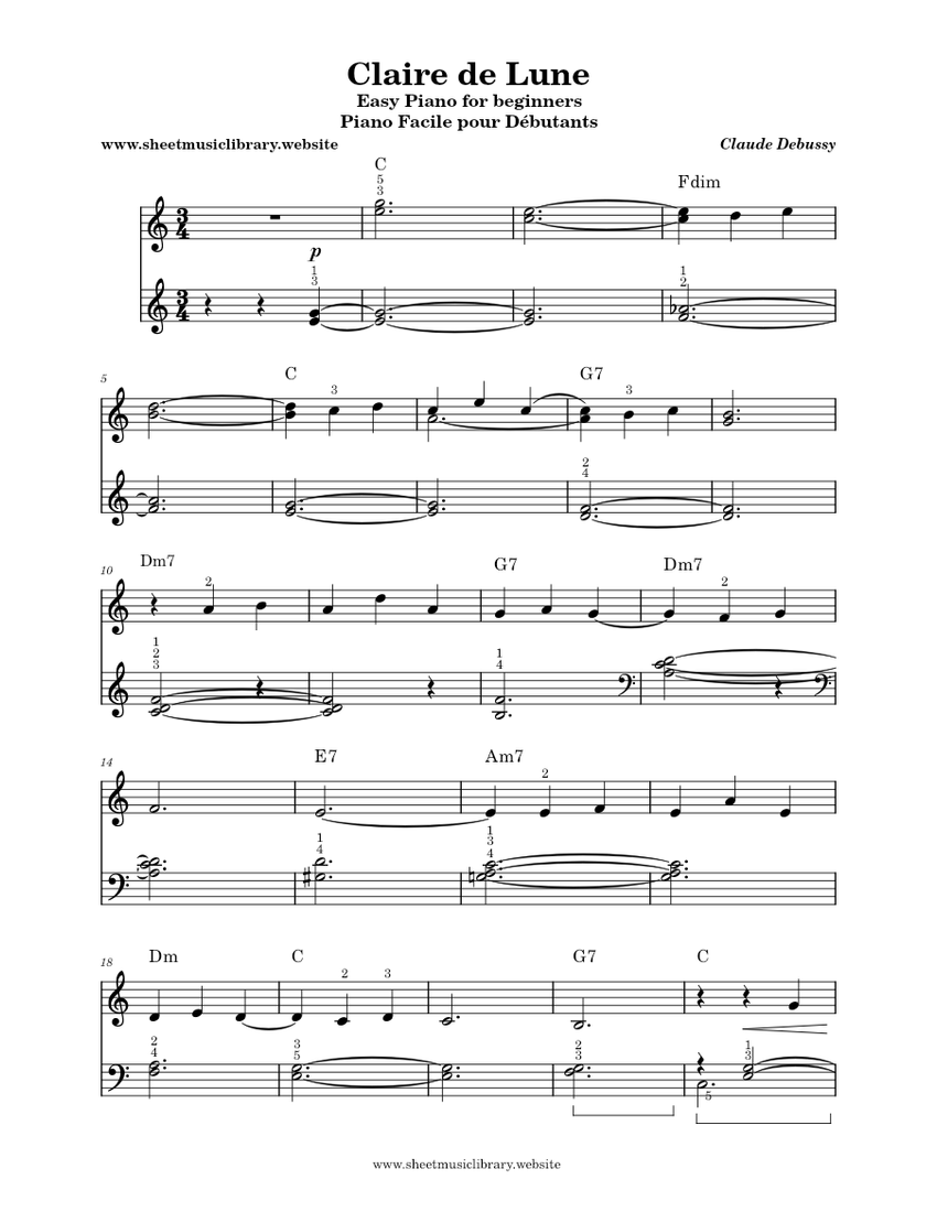 Clair de Lune – Claude Debussy - Easy Piano for beginners, Piano Facile ...