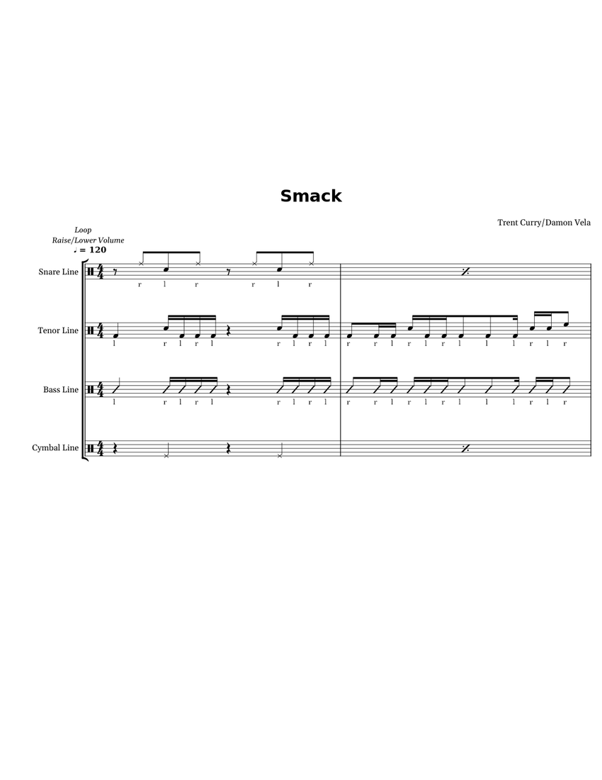 Smack Sheet music for Snare drum, Crash, Tenor drum, Bass drum (Marching Band) | Musescore.com
