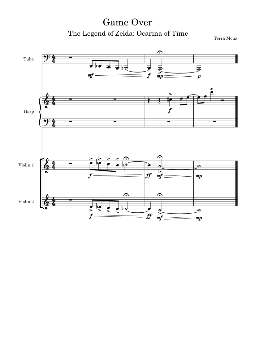 Game Over – Koji Kondo Game Over Sheet music for Tuba, Violin, Harp ...