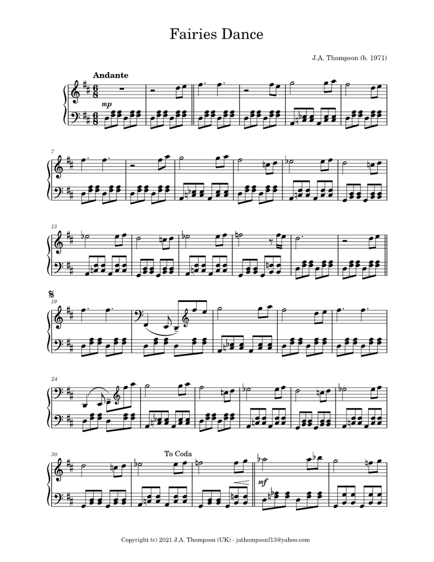 Fairies Dance - J.A. Thompson Sheet music for Piano (Solo) Easy ...
