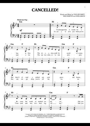 Play Official version of CANCELLED! Sheet Music by Taylor Swift for ...