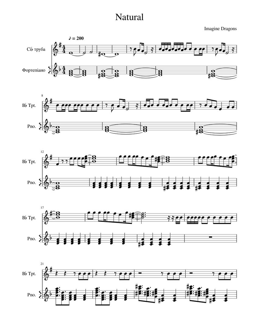 Natural Sheet music for Piano, Trumpet in b-flat (Solo) | Musescore.com