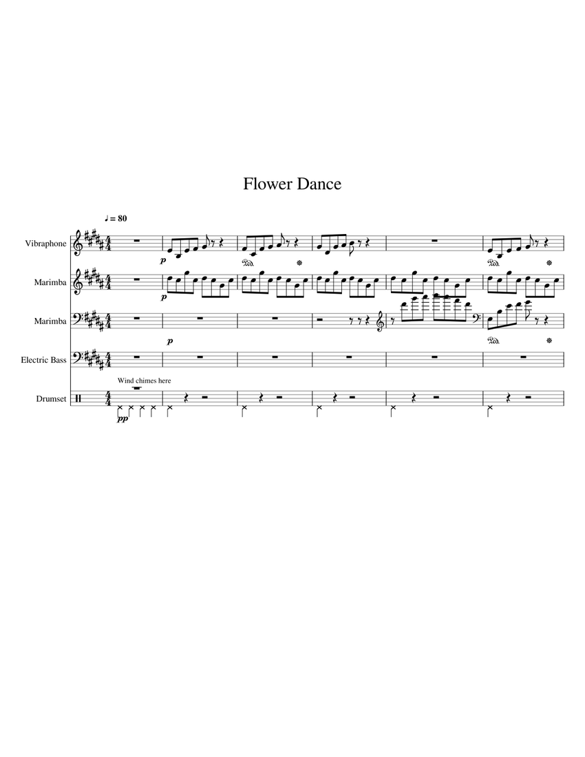 Flower Dance Percussion Arrangement Sheet Music for Vibraphone, Bass ...