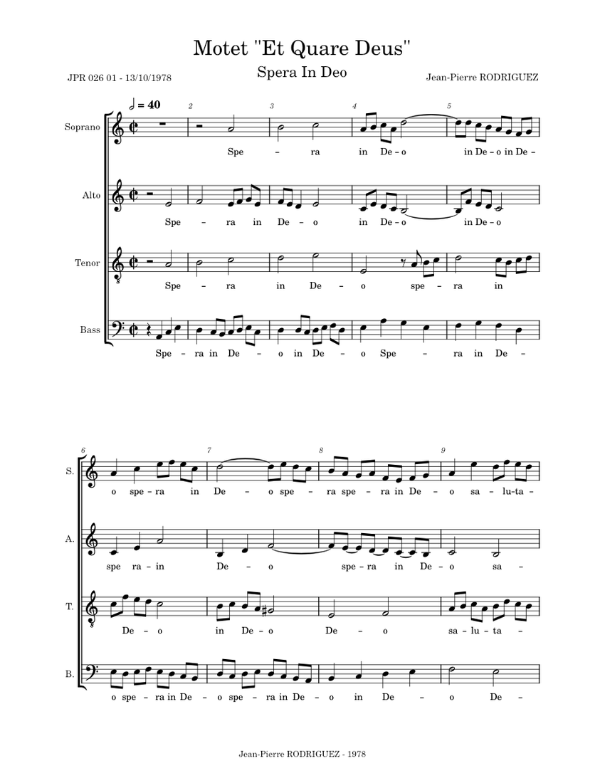 JPR 026 01 Spera in Deo - Motet "Et Quare Deus" 1/2 Sheet music for ...