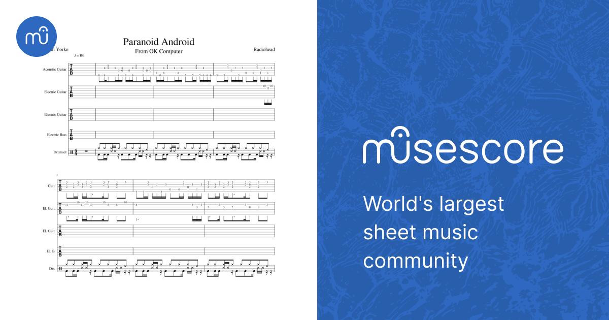 Paranoid Android Sheet Music and Tab for Guitar, Bass guitar, Drum ...