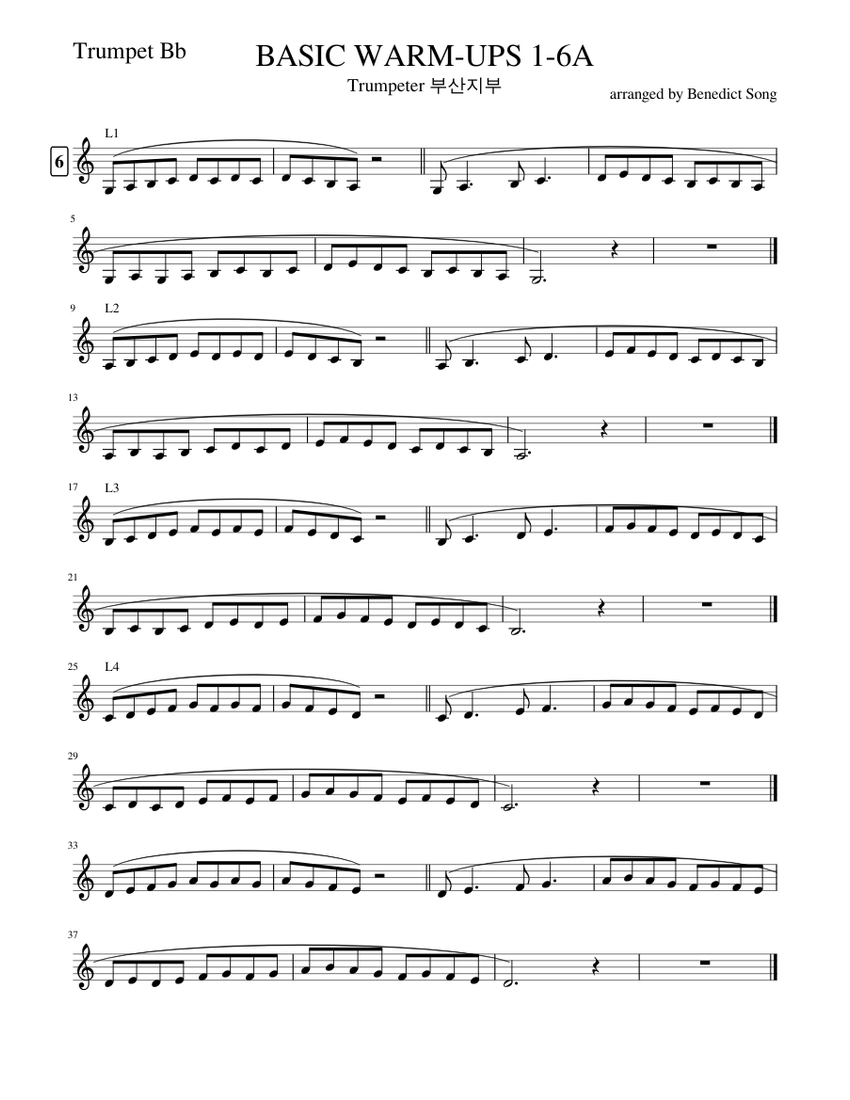BASIC WARM-UPS STUDIES 1-6 Sheet music for Trumpet in b-flat (Solo ...