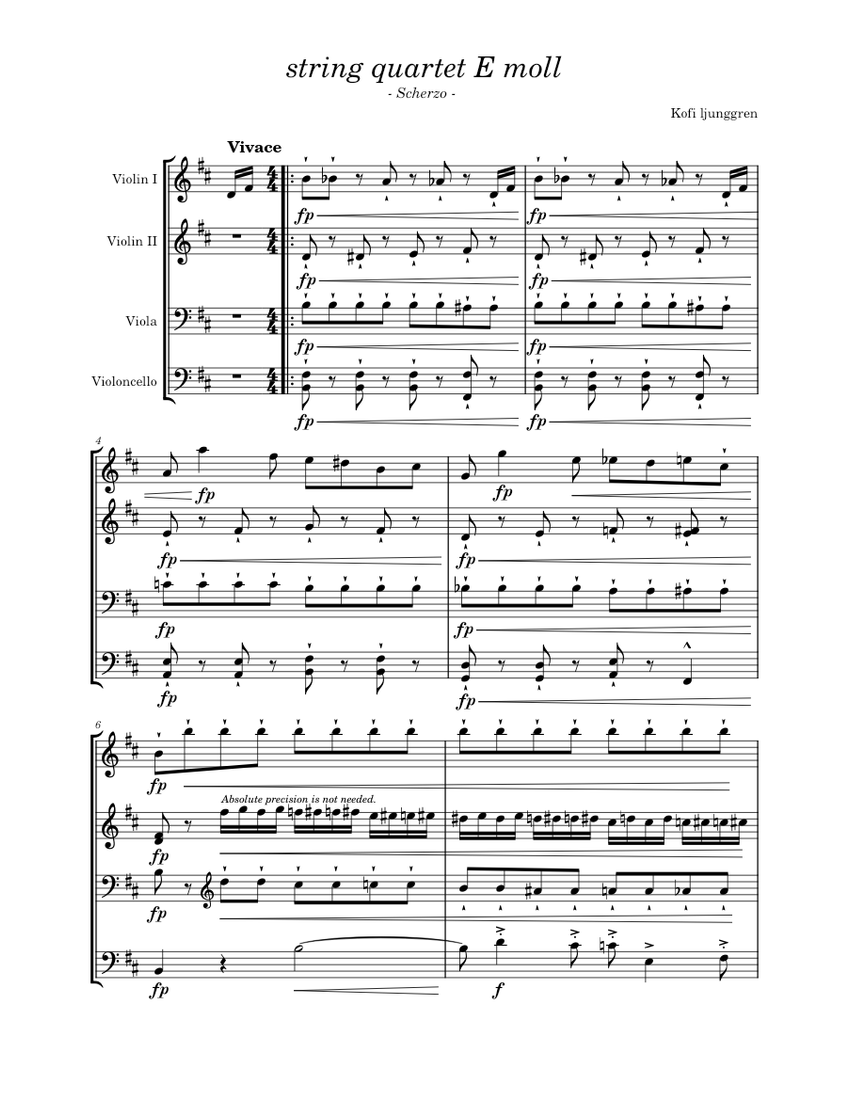 String quartet E moll (2nd mvt scherzo) Sheet music for Violin, Viola, Cello (String Quartet ...