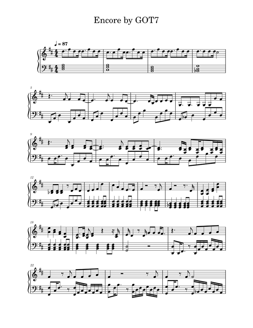 Encore by GOT7 Sheet Music for Piano (Solo) | MuseScore.com