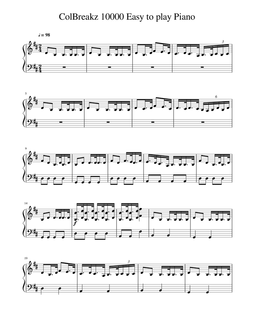 ColBreakz - 10000 Altered for easy piano Sheet Music for Piano (Solo ...
