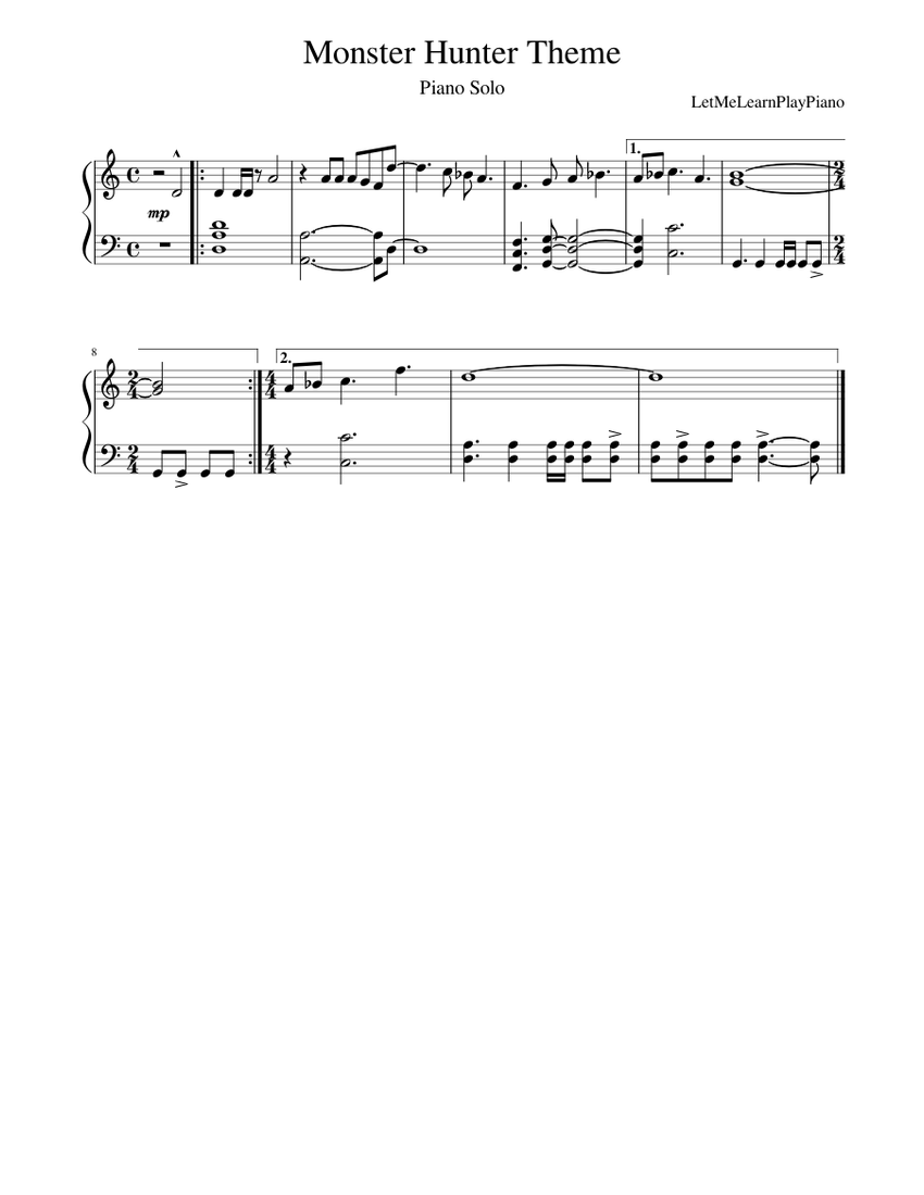 Monster_Hunter_Theme Sheet Music for Piano (Solo) Easy | MuseScore.com