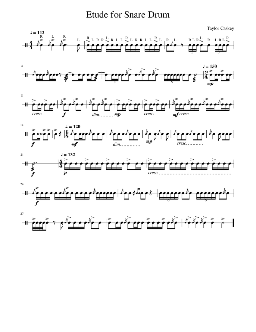 Etude for Snare Drum Sheet Music for Snare drum (Solo) | MuseScore.com