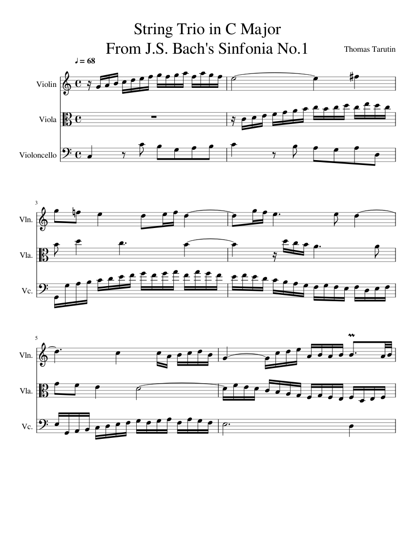 String Trio in C Major From J.S. Bach's Sinfonia No.1 Sheet music for ...
