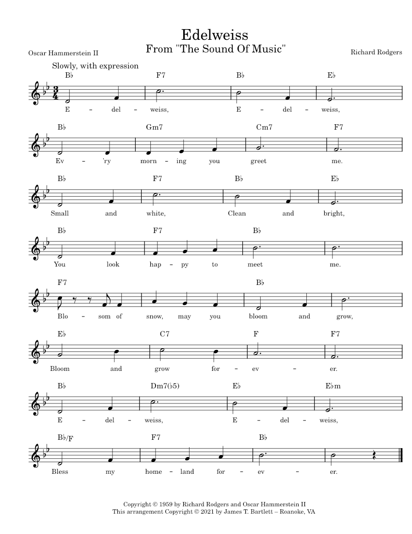 Edelweiss [lead sheet] Sheet Music with Chords for Piano (Solo) easy ...