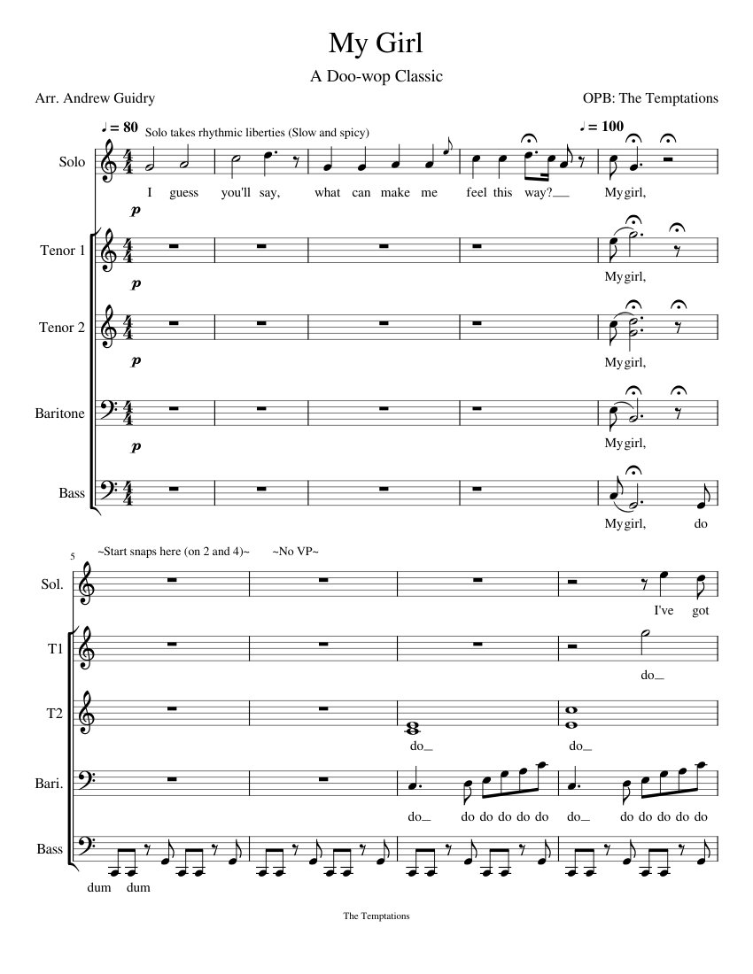 My Girl - A Cappella Sheet music for Soprano, Alto, Tenor, Bass voice ...