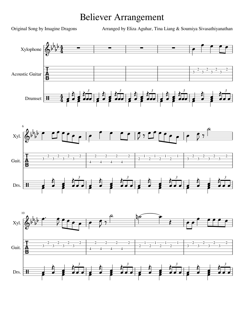 Believer by Imagine Dragons Arrangement Sheet Music and Tab for Guitar ...
