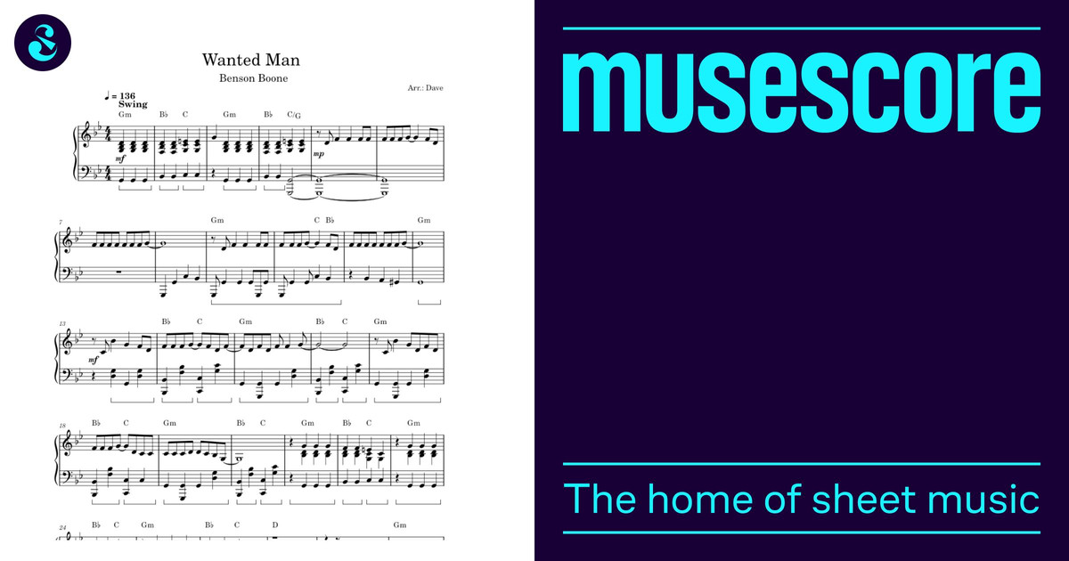 Wanted Man – Benson Boone Sheet Music with Chords for Piano (Solo ...