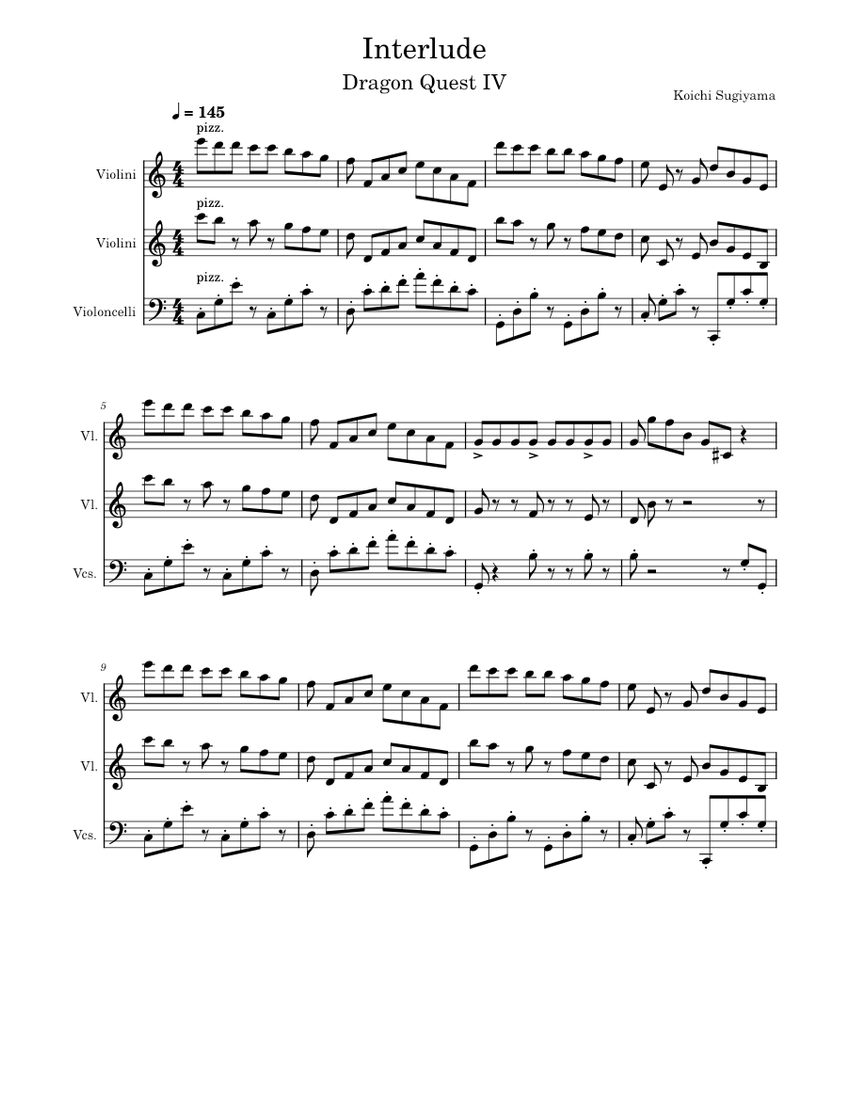 Interlude - Koichi Sugiyama - Dragon Quest IV Sheet music for Strings group (String Trio ...
