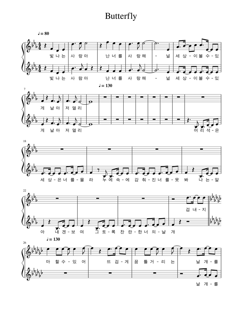 Butterfly Sheet music for Piano (Solo) Easy | Musescore.com