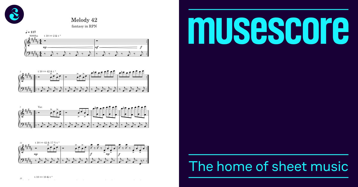Melody 42 – Fantasy in RPN bytebeat Sheet Music for Piano (Solo) Easy ...
